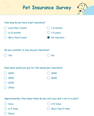 Pet Insurance Survey Form Template | Jotform
