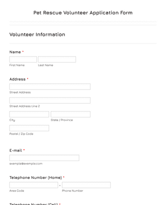 Pet Rescue Volunteer Application Form Template | Jotform