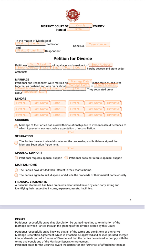 Petition for Divorce - Sign Templates | Jotform
