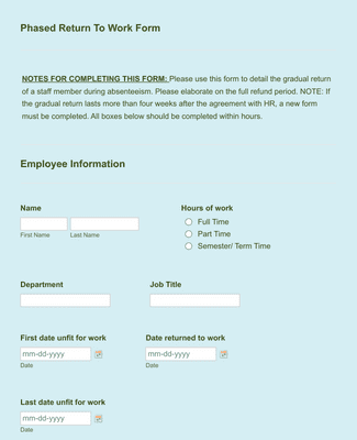 Phased Return To Work Form Template | Jotform