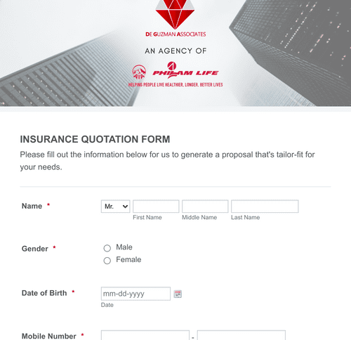 PHILAM LIFE INSURANCE QUOTATION Form Template | Jotform