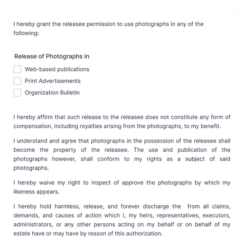 Photo Waiver Release Form Template | Jotform