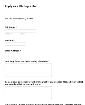 Photographer Application Form Template | Jotform