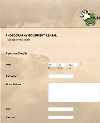 Photography Equipment Rental Registration Form Template | Jotform