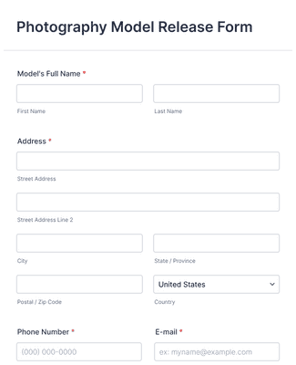 Photography Model Release Form Template | Jotform