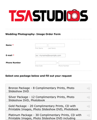 Photography Package Order Form Template | Jotform