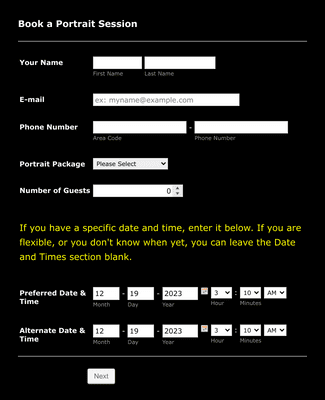 Photography Portrait Session Booking Form Template | Jotform