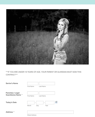Portrait Photography Contract Form Template | Jotform