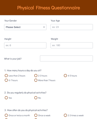 Physical Fitness Questionnaire Form Template | Jotform