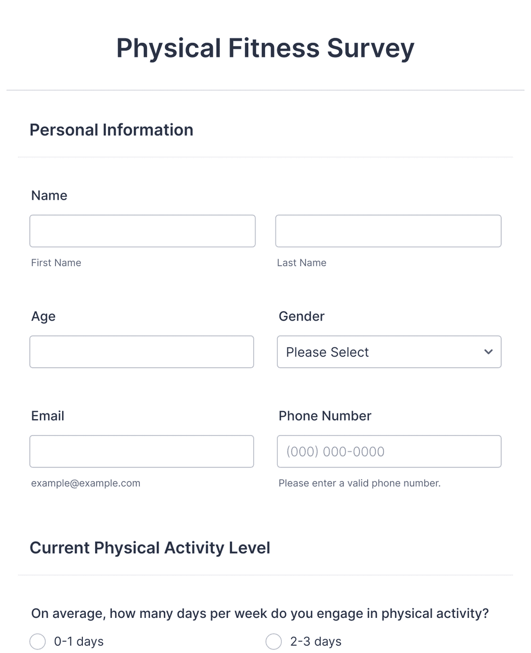 Physical Fitness Survey Form Template | Jotform