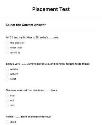 Placement Test Form Template | Jotform