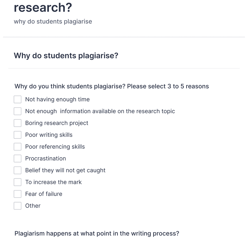 Plagiarism - time, writing or research? Form Template | Jotform