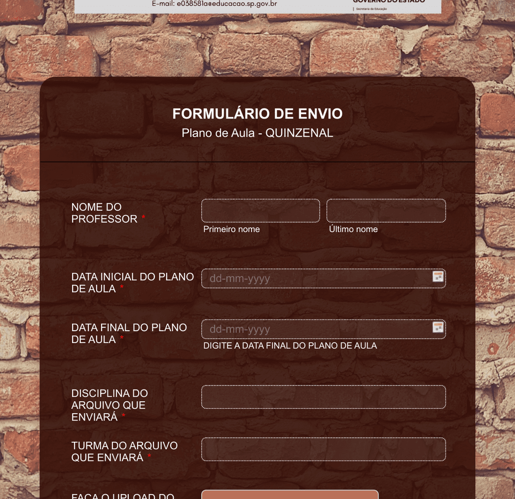 PLANO DE AULA Modelo de Formulário | Jotform