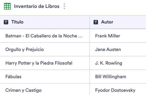 Plantilla para Inventario de Libros Plantilla | Jotform Tables