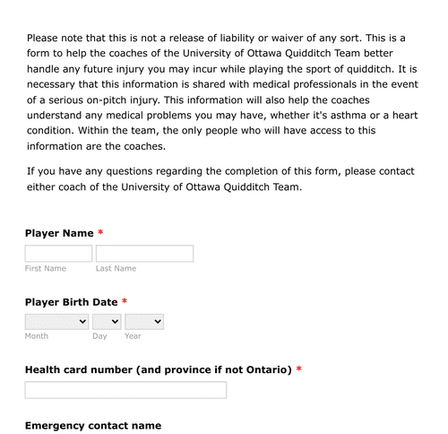 Player Medical History Form Template | Jotform