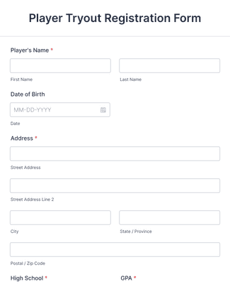 Player Tryout Registration Form Template | Jotform