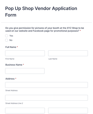 Pop Up Shop Vendor Application Form Template | Jotform