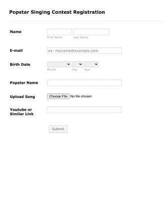 Popstar Singing Contest Registration Form Template | Jotform