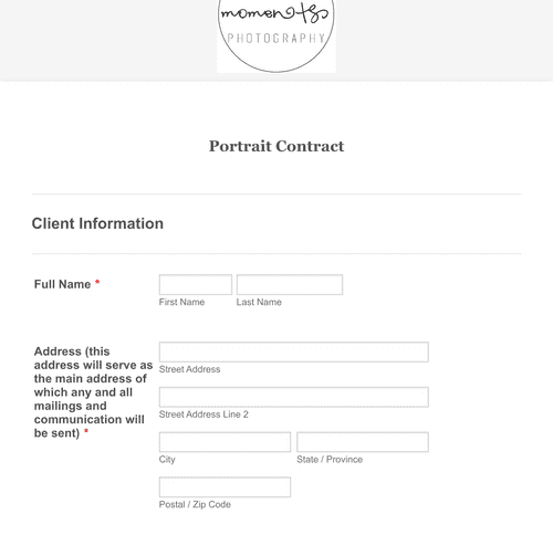 Portrait Photography Contract Form Template | Jotform