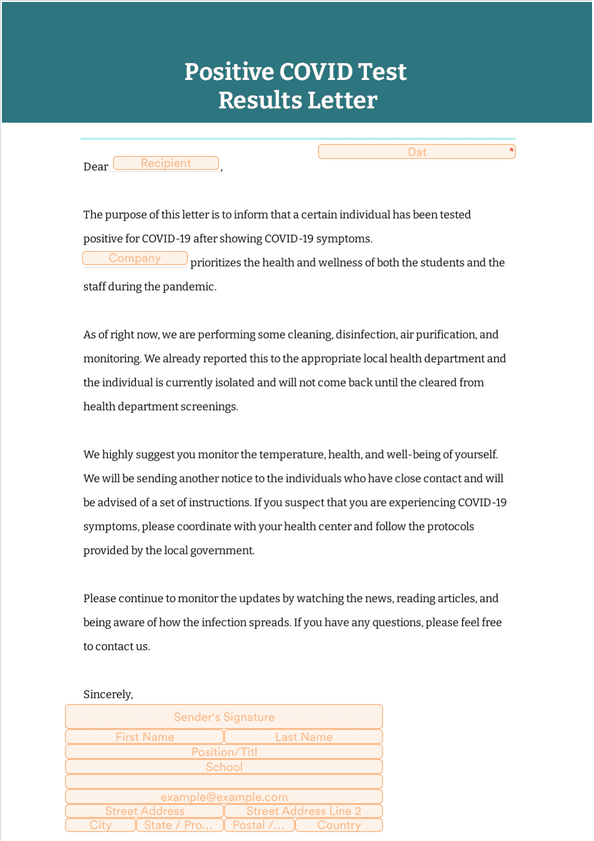 Positive COVID Test Results Letter Sign Templates Jotform