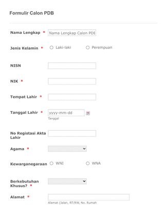 PPDB DAPODIK 2021/2022 Template Formulir | Jotform