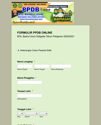 PPDB MTs BADRUL ULUM SIDIGEDE TP. 2020/2021 Template Formulir | Jotform