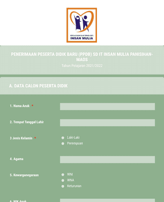 PPDB SDIT INSAN MULIA TP 2021-2022 Form Template | Jotform