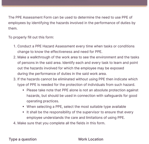 PPE Assessment Form Template | Jotform