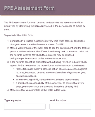 PPE Assessment Form Template | Jotform