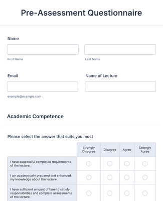 Pre-Assessment Questionnaire Form Template | Jotform
