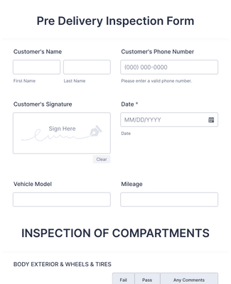 Pre Delivery Inspection Form Template | Jotform