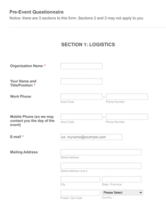 Pre-Event Questionnaire Form Template | Jotform