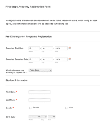 Pre-Kindergarten Registration Program Form Template | Jotform