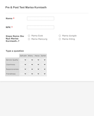 PRE POST TEST Form Template | Jotform