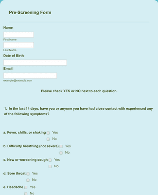 Pre-Screening Form Template | JotForm