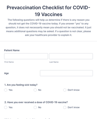 Pre-Vaccination Checklist for COVID-19 Vaccines Form Template | Jotform