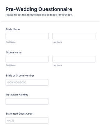 Pre-Wedding Videography Questionnaire Form Template | Jotform