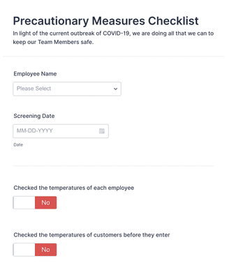 Precautionary Measures Checklist Form Template | Jotform