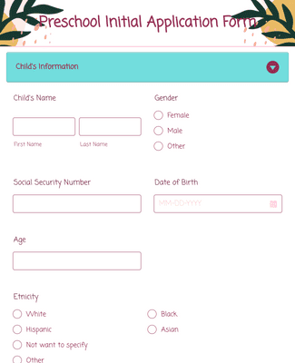 Preschool Initial Application Form Template | Jotform