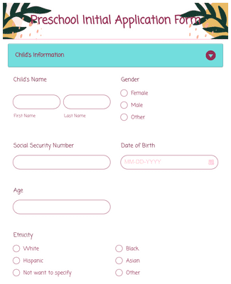 Preschool Initial Application Form Template | JotForm