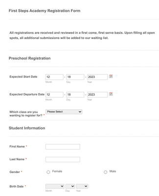 Preschool Registration Form Template | Jotform