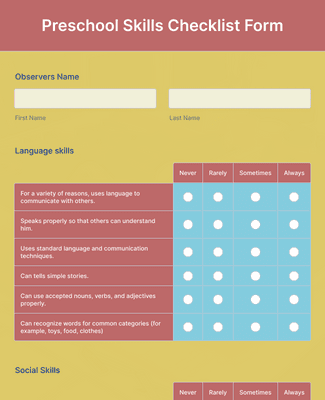 Preschool Skills Checklist Form Template | Jotform