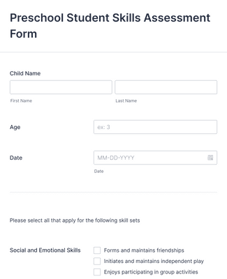 Preschool Student Skills Assessment Form Template | Jotform