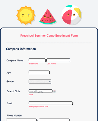 Preschool Summer Camp Enrollment Form Template | Jotform