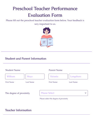 Preschool Teacher Performance Evaluation Form Template | Jotform