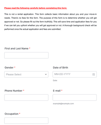 Prescreen Rental Questionnaire Form Template | Jotform