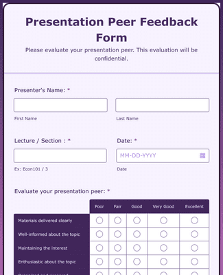 Presentation Peer Feedback Form Template | Jotform