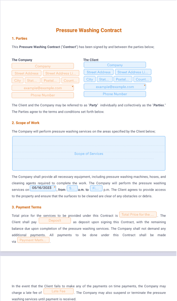 Pressure Washing Contract Template Sign Templates Jotform