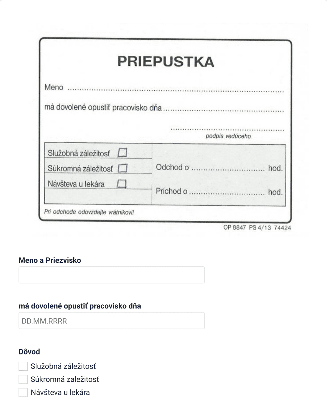 Priepustka Form Template | Jotform