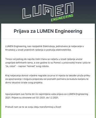 Prijava za LUMEN Engineering Form Template | Jotform